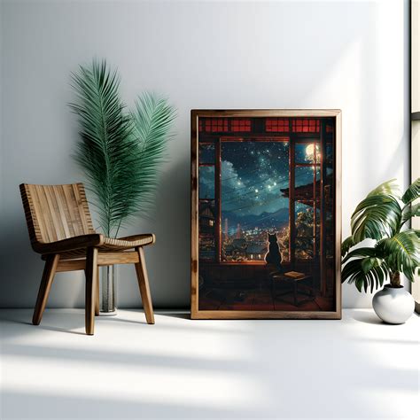 Lofi Cat Japanese Anime Art Print Japanese Lofi Poster Dreamy Lofi