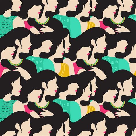 Premium Vector Seamless Pattern With Silhouettes Of Womens
