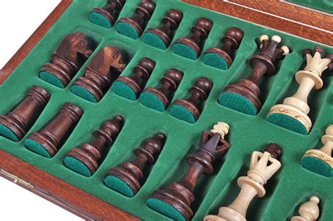 Handmade European Wooden Chess Set With Inch Board And Hand Carved