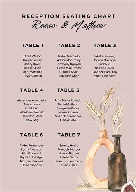 Page 5 Free Custom Printable Wedding Seating Chart Templates Canva