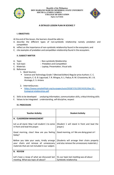 Non Symbiotic Relationship A Detailed Lesson Plan In Science I