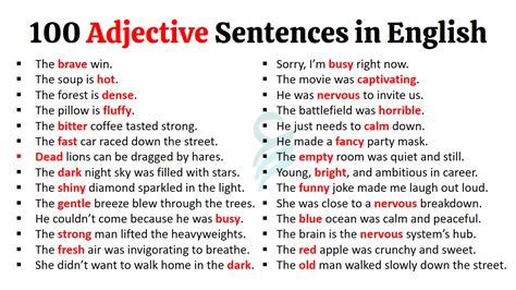 Examples Of Adjectives Used In English Sentences Englishilm