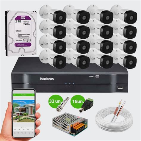 Kit 16 Câmeras Intelbras de Segurança vhd 1220 B G6 20 Metros Infra dvr