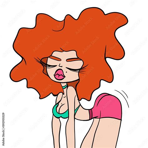Twerk Dance Girl Beautiful Cartoon Woman Character With Long Hair Big Booty Hand Drawn I