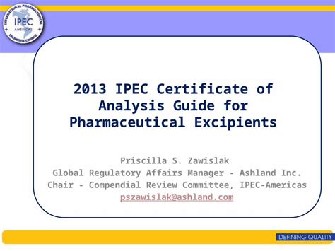 Pptx Ipec Certificate Of Analysis Guide For Pharmaceutical
