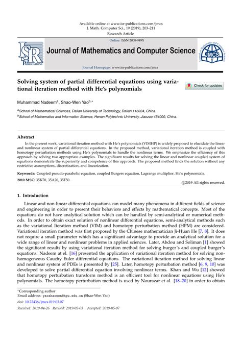 pdf solving system of partial differential equations using variational iteration method with