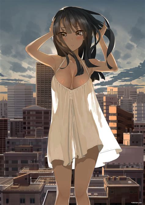 Rule 34 Armpits Arms Behind Head Arms Up Bangs Bare Shoulders Black Hair Blush Breasts Brown