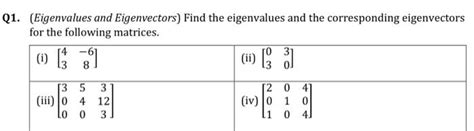 solved q1 eigenvalues and eigenvectors find the
