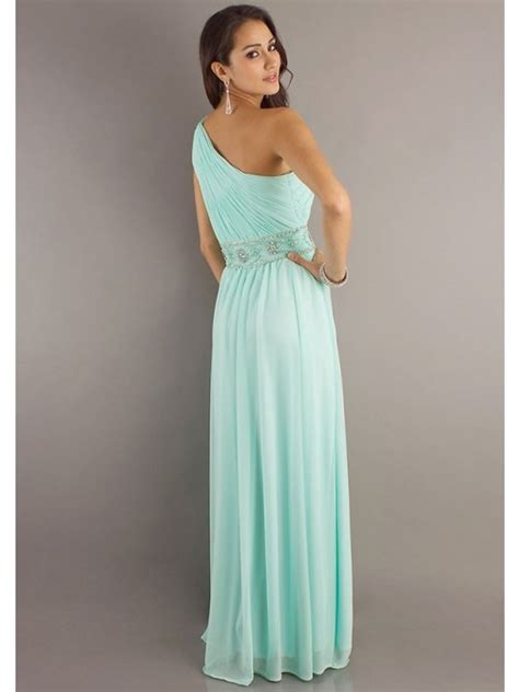 One Shoulder A Line Chiffon Floor Length Beaded Long Prom Dress On Luulla
