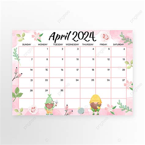 Calendario De Abril De 2024 Flores Y Plantas De Estilo De Dibujos