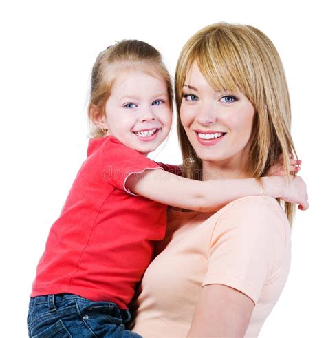 Belle Mère Nue Et Petite Fille 8 Ans Avec Le Long Bro Image stock
