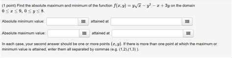 solved 1 point find the absolute maximum and minimum of