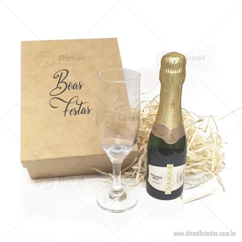 Kit Mini Chandon e Taça Vidro Personalizado Barato DRTKBE018 Kit