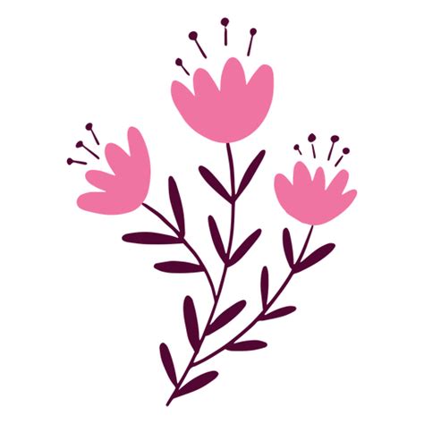 Diseño PNG Y SVG De Tres Flores Y Hojas Rosas Para Camisetas