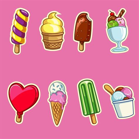 Paquete De Pegatinas De Helado Divertido Helado Lindo Para El Verano