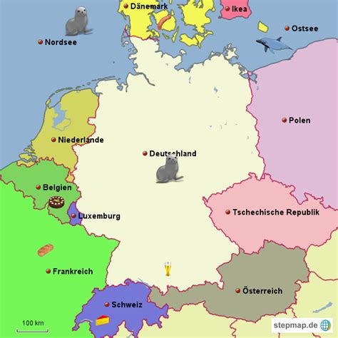 StepMap Nachbarländer Landkarte für Deutschland
