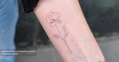Fine Line Style Poppy Flower Tattooed On The Wrist