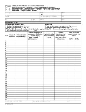 Fillable Online Dnr Mo Disinfection And Turbidity Report For Surface