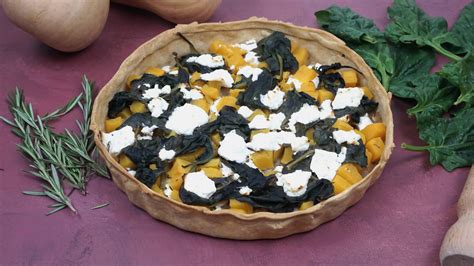 Tarte butternut chèvre frais et feuille d épinard