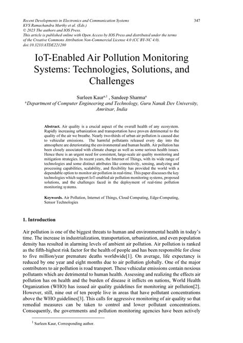 pdf iot enabled air pollution monitoring systems technologies solutions and challenges