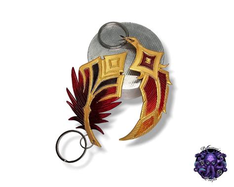 Arcana Xayah Rakan Keychain Genuine Leather Engraved Feather