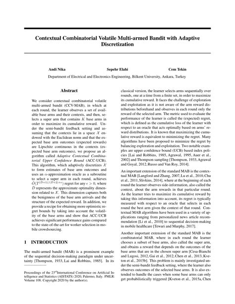 pdf contextual combinatorial volatile multi armed bandit with adaptive discretization
