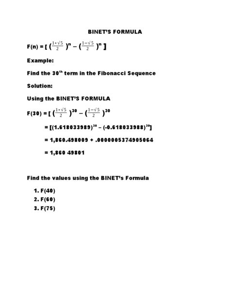 binet s formula pdf