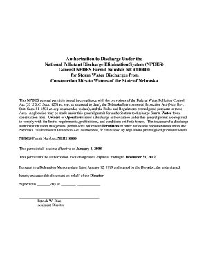 Fillable Online General NPDES Permit Number NER110000 Fax Email Print