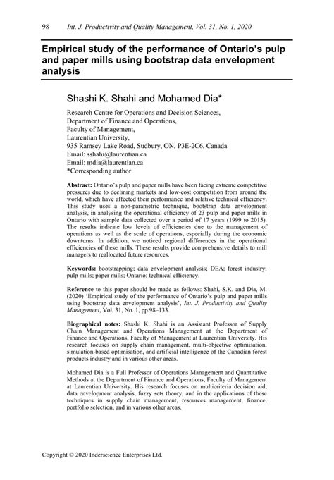 pdf performance evaluation of pulp and paper mills bootstrap data envelopment analysis approach
