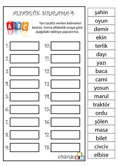 Alfabetik S Ralama T Rk E Etkinlik Etk Nl Kbox