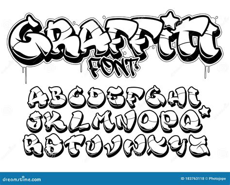 Graffiti Style Font Isolated Black Outline Vector Alphabet Stock