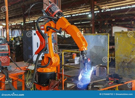 Robotic Welding Machine Welding A Steel Plate Of Steel Structure With