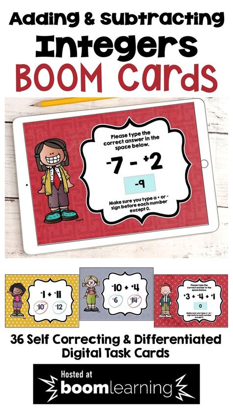 adding and subtracting integers boom cards self correcting digital task cards digital task