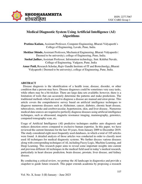 pdf medical diagnostic system using artificial intelligence ai algorithms