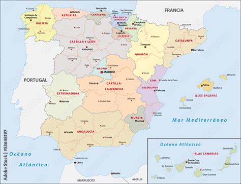 Fototapeta mapa świata dla dzieci Spanien Administrativ Fototapety