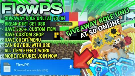 GIVEAWAY ROLE UNLI AT 50 ONLINE FlowPS Growtopia Private Server