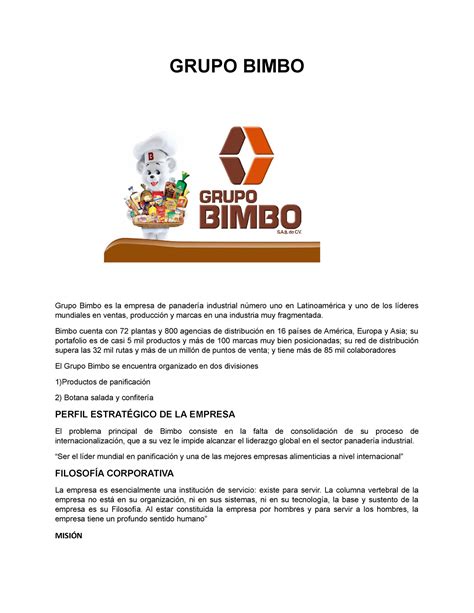 5 1 Analisis Estrategico Grupo Bimbo GRUPO BIMBO Grupo Bimbo Es La