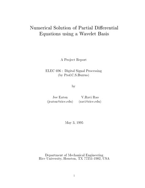 pdf numerical solution of partial differential equations using a wavelet basis