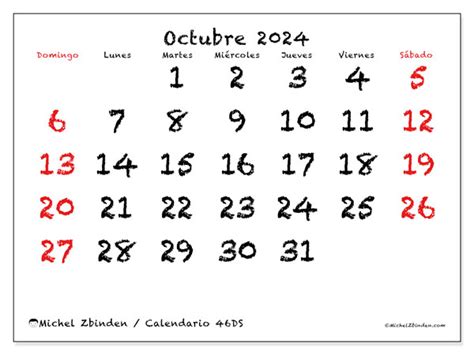Calendario Octubre 2024 Cifras Clave DS Michel Zbinden NI
