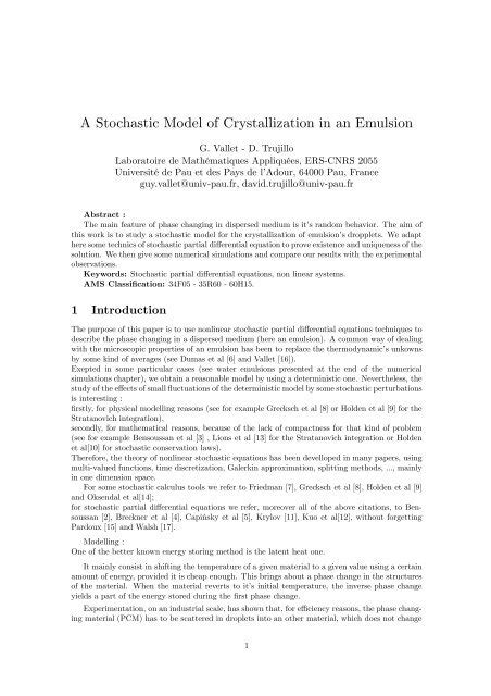 a stochastic model of crystallization in an emulsion laboratoire de