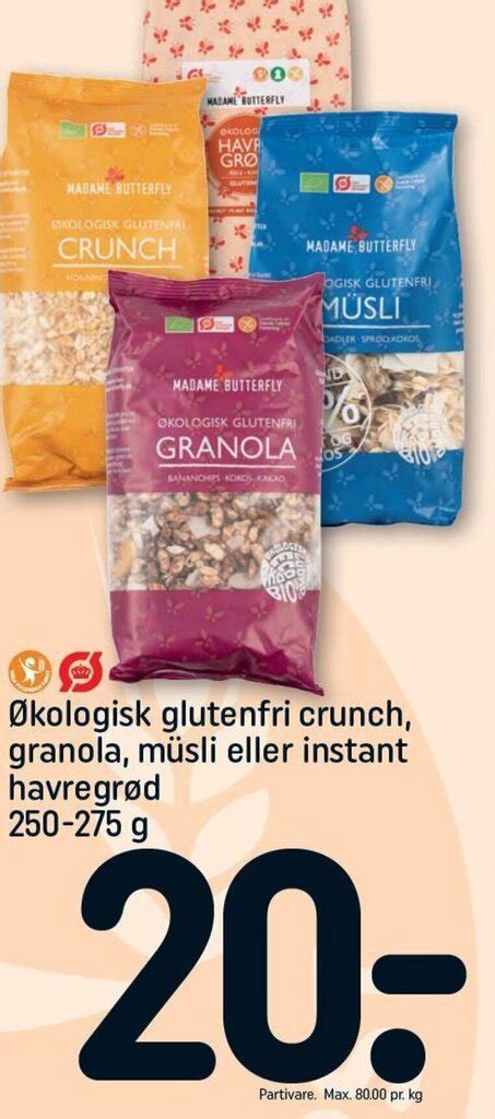 Økologisk glutenfri crunch granola müsli eller instant havregrød 250