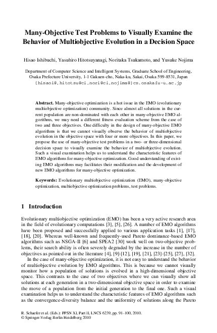pdf many objective test problems to visually examine the behavior of multiobjective evolution