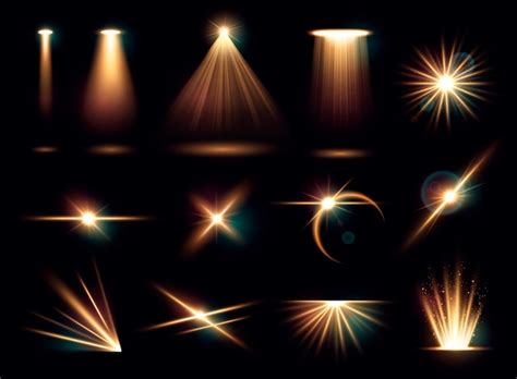 Conjunto De Efectos De Luz Brillante Realistas Vector Premium