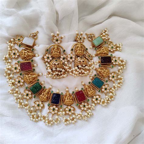 Beautiful Navaratna Bead Lakshmi Guttapusalu Neckpiece Posh Jewelery