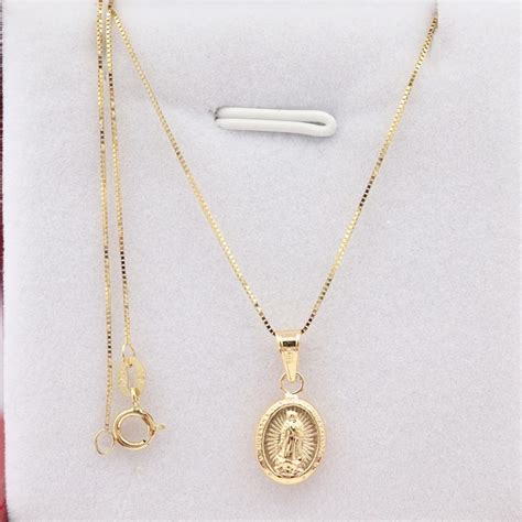 Cadena Italiana Tejido Veneciano Y Dijen Virgen Oro 18K Kamuba