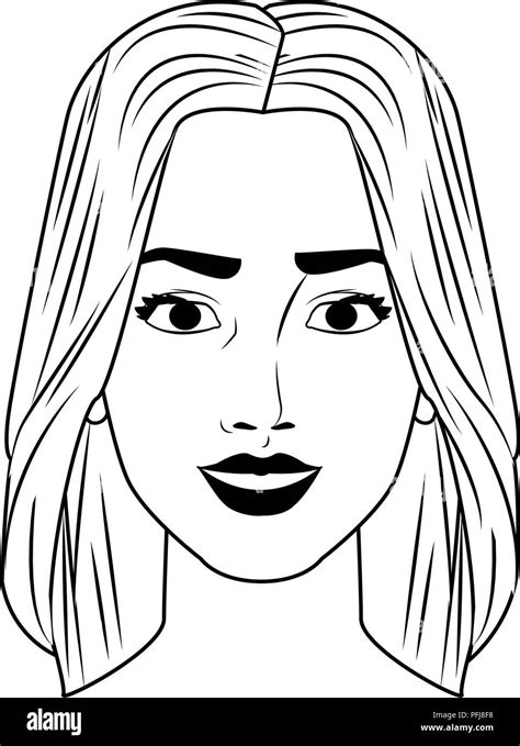 Mujer Rostro Pop Art Caricatura En Blanco Y Negro Imagen Vector De