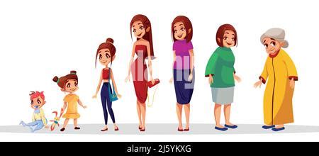 Woman From Infant To Pensioner Evolution Adult Life Cycle Flat