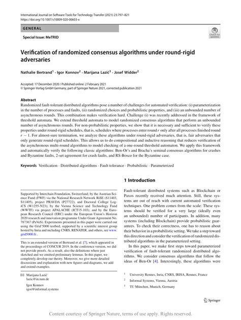 verification of randomized consensus algorithms under round rigid adversaries request pdf