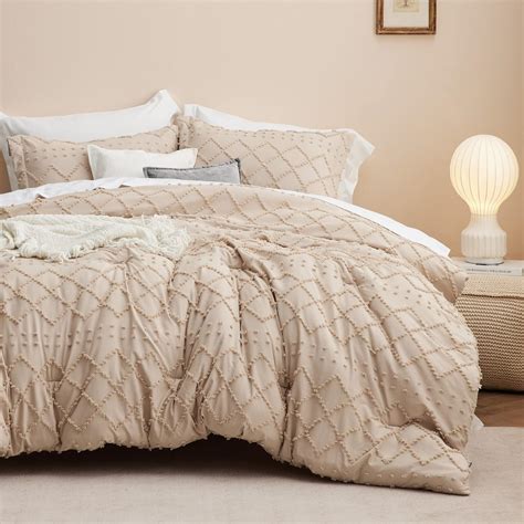 Buy BEDSURE Boho Comforter Set King Beige Tufted Shabby Chic Bedding