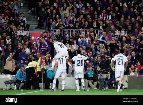 BARCELONA MAR 19 Real Madrid Players Celebrate A Goal During The